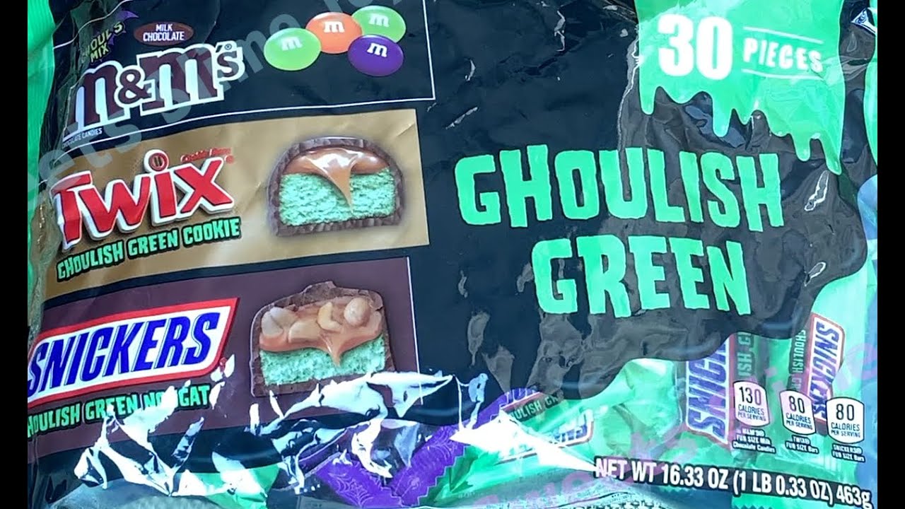 GHOULISH GREEN SNICKERS m&m's Twix Candy chocolate Halloween - YouTube