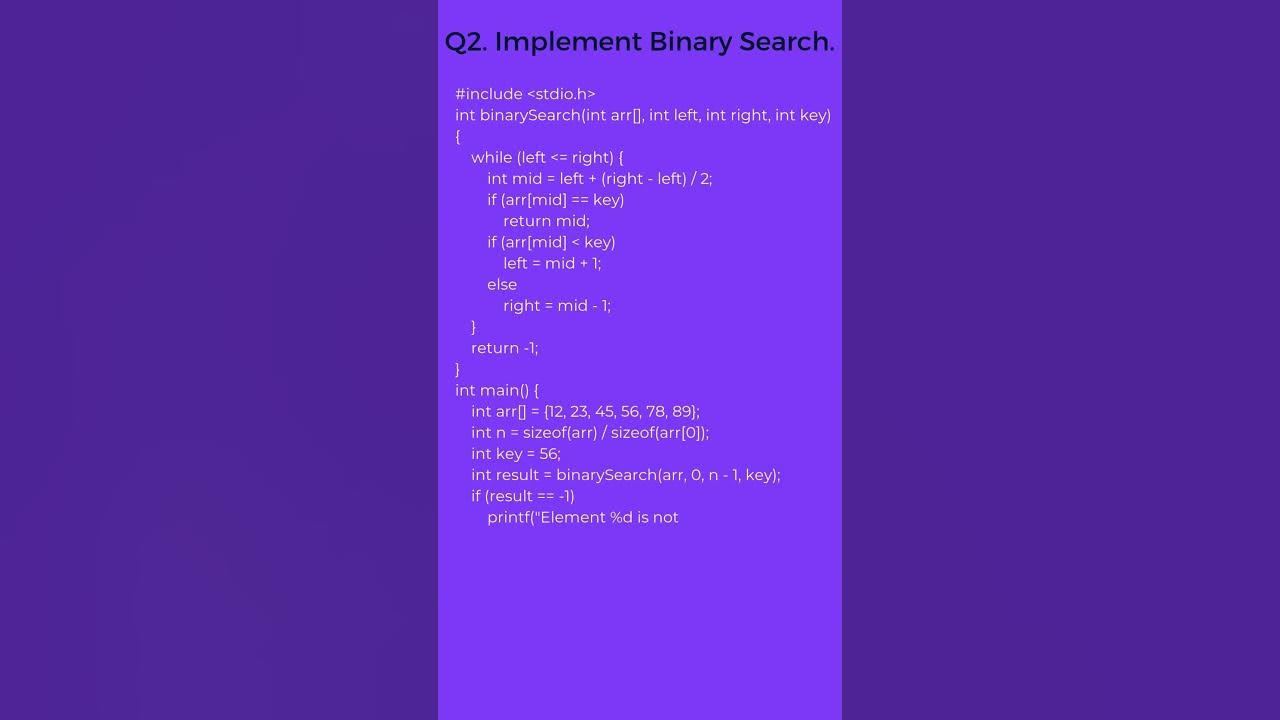 Code to implement binary search using C in data structure. #coding#datastructure # ...