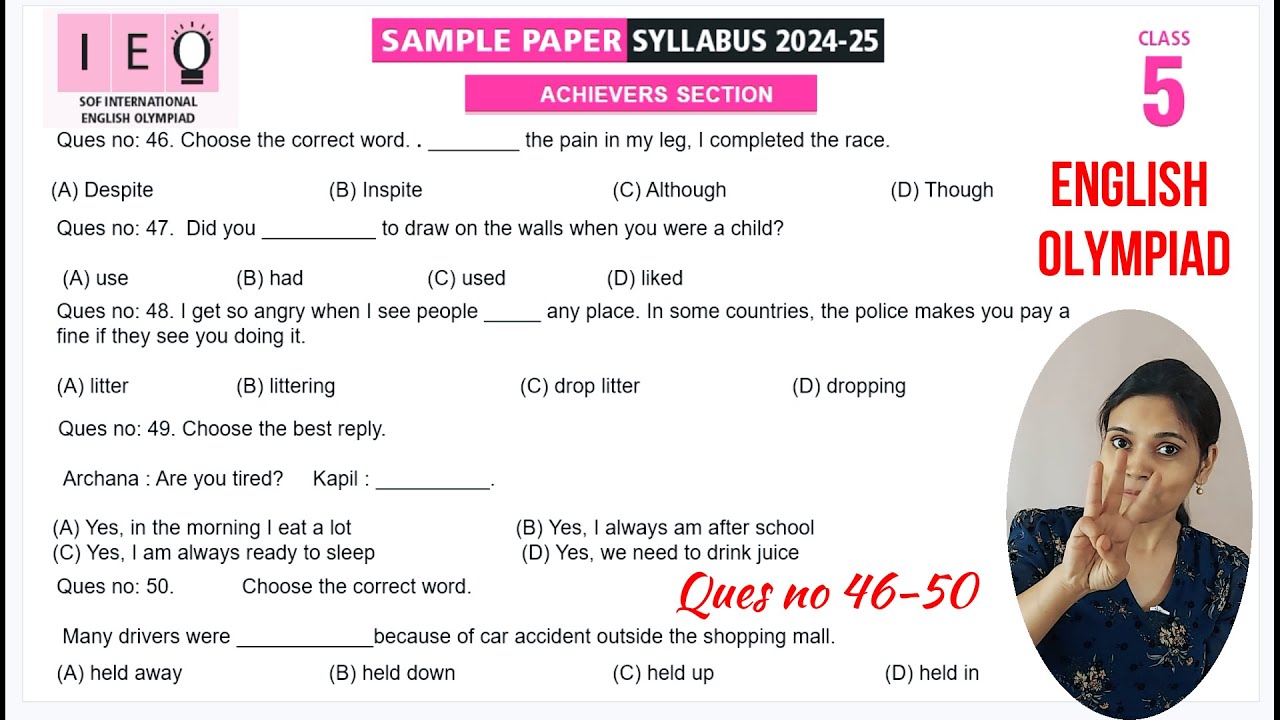 IEO Class 5 English Olympiad Sample Paper Ques no 46-50 | English ...