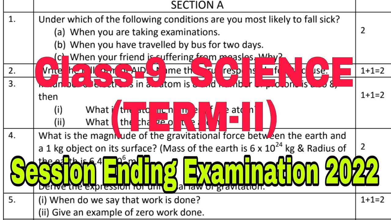 Class 9 SCIENCE Annual Exam 2022 Term 2 Sample Question Paper For ...