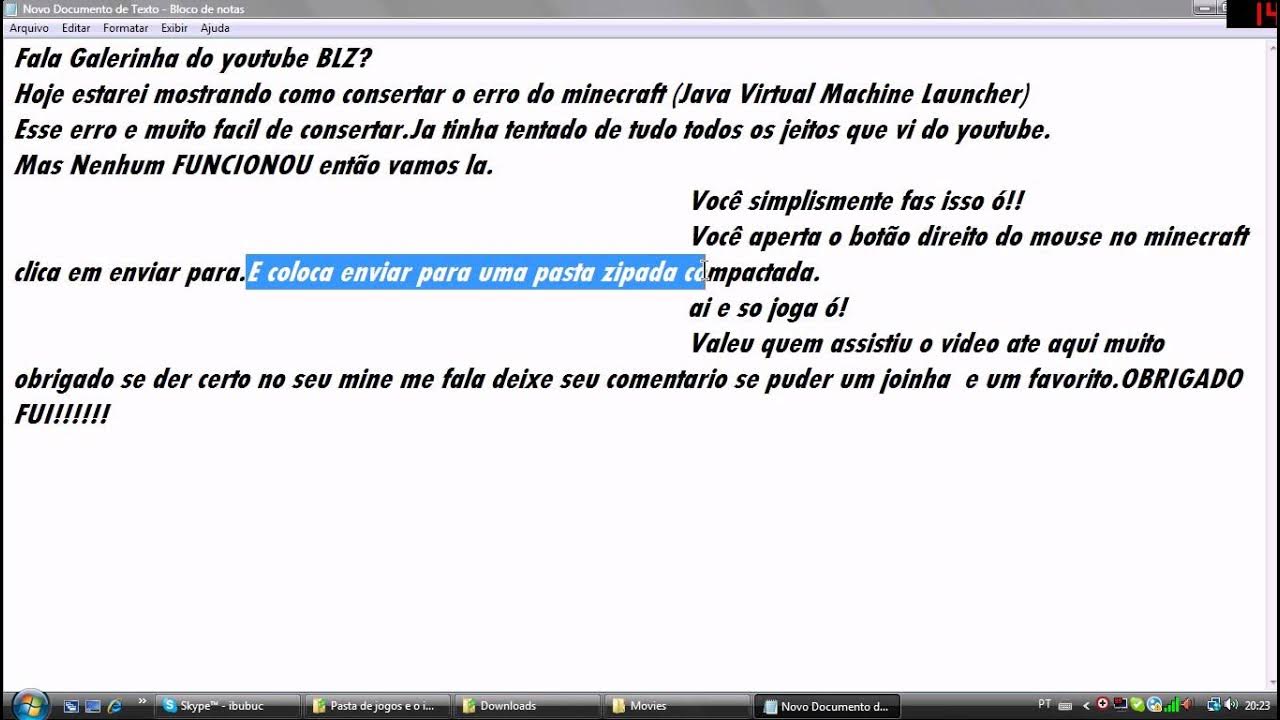 Como consertar o erro do MINECRAFT(Java virtual machine launcher) - YouTube