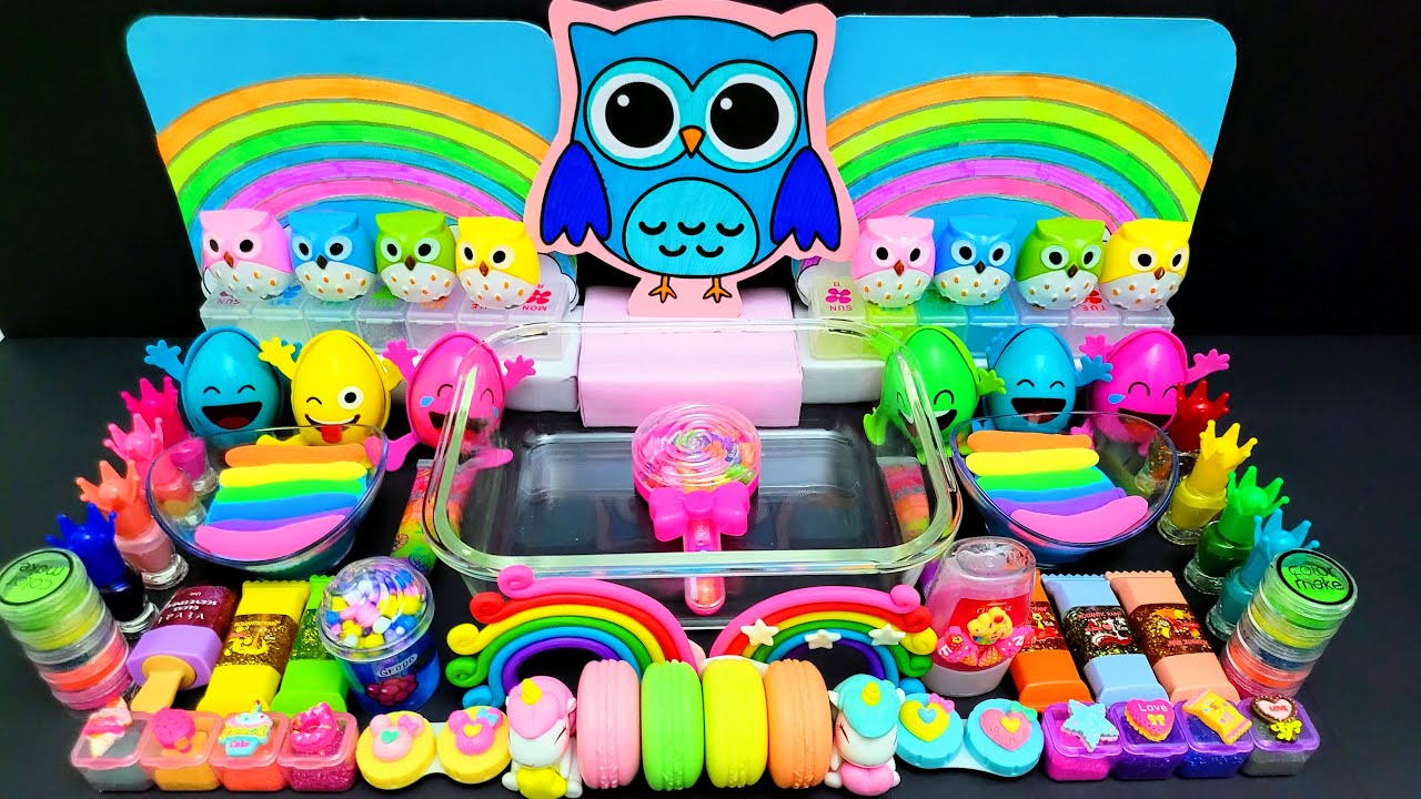 Cute Baby Owl Slime - Mixing makeup, glitter, candies and much more ...