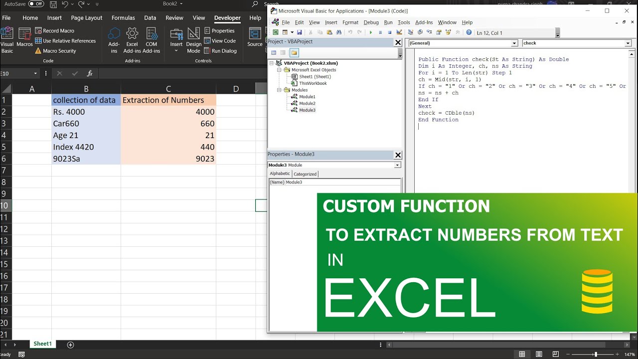 Custom Function To Extract Numbers From Text In Excel YouTube Custom Function To Extract Numbers From Text In Excel YouTube