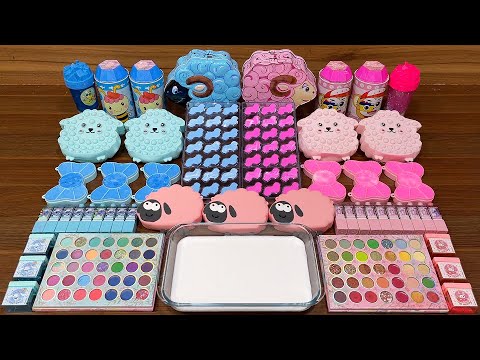 BLUE vs PINK SHEEP I Mixing random into Glossy Slime I Satisfying YEN ...