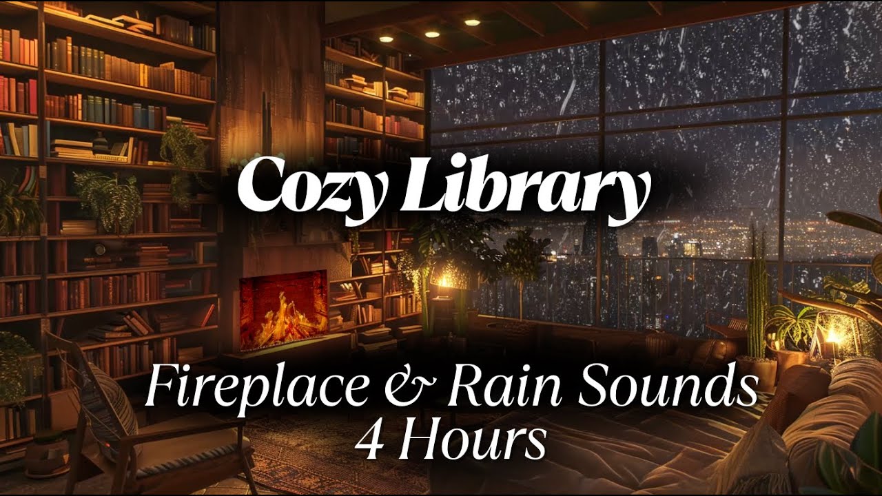 4-Hour Cozy Library Rain & Fireplace Sounds | Sleep, Study, Relax - YouTube