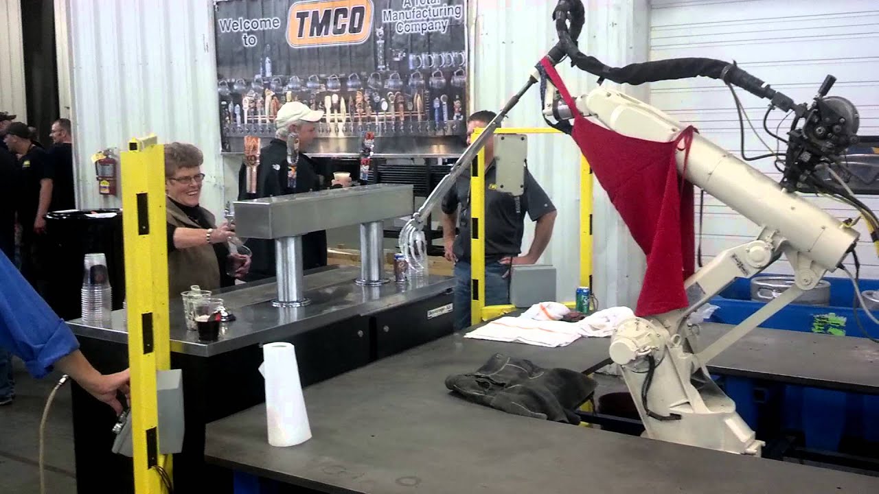 Beer serving robot at TMCO open house - YouTube