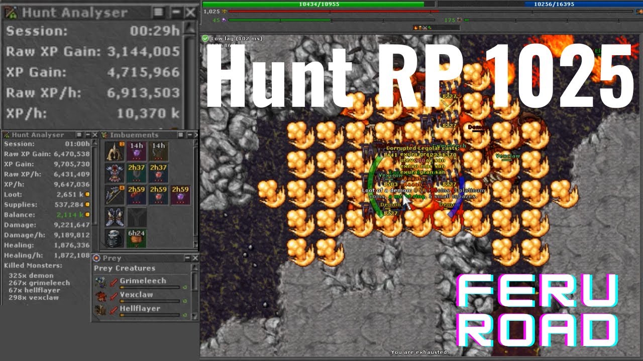 Tibia hunt RP 1025, camino a feru, 3 atk preys, 3 charms. 6.8 raw top ...