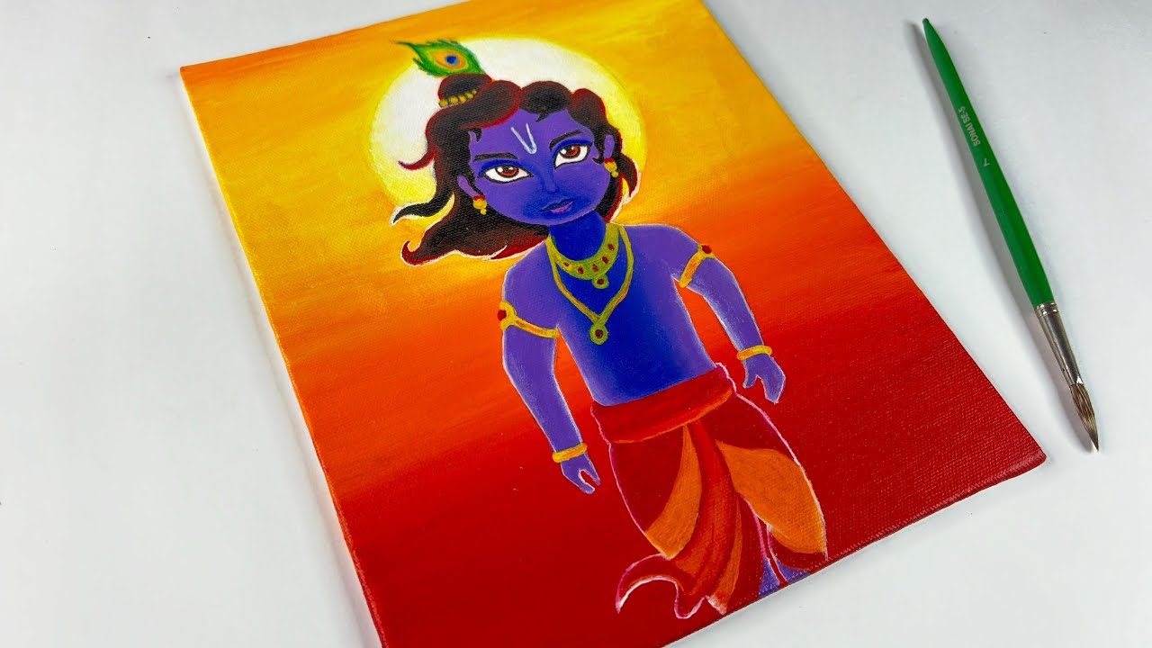 Little Krishna - Acrylic Painting on 8" × 10" canvas | Canvas Painting ...