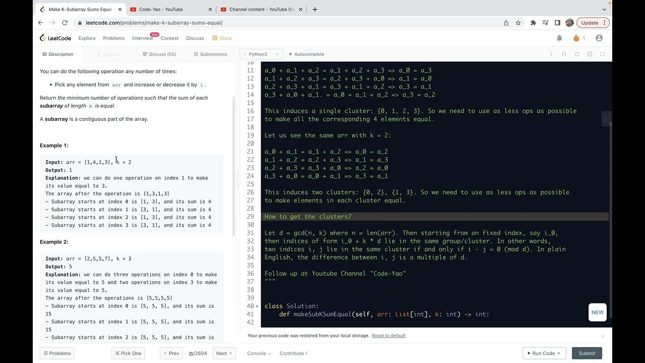 leetcode 2607. Make K-Subarray Sums Equal - largest subarray sum, DP - YouTube