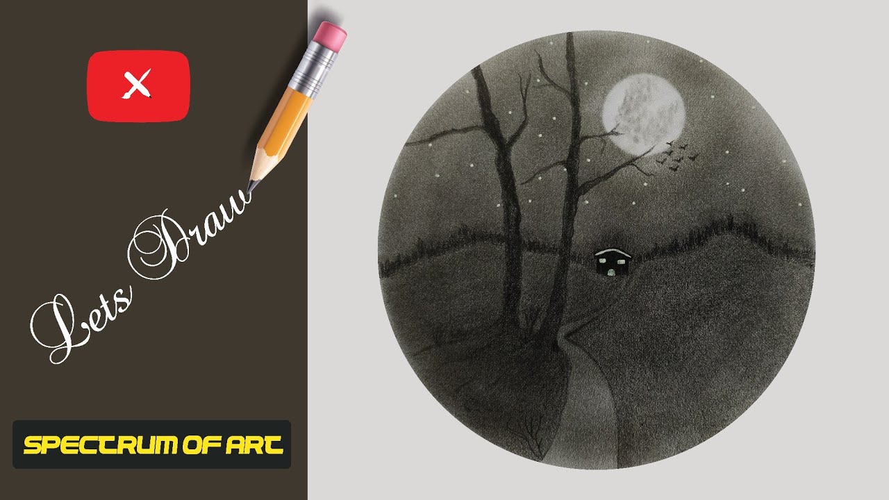how to draw winter night small village scenery | Dark foggy scenery ...