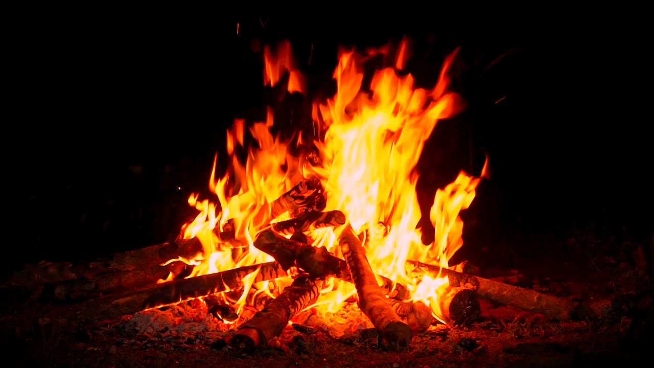 Campfire Ambience Night, Real Fireplace with Burning Logs and Crackling ...