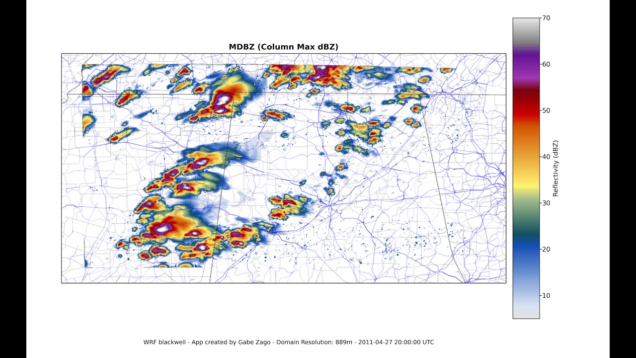 April 27th 2011 WRF Simulation (900m res) - YouTube