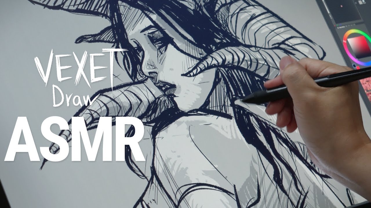 ASMR. Draw with me. Shaman girl. Digital art process [Clip studio paint, Kamvas pro 4k] - YouTube
