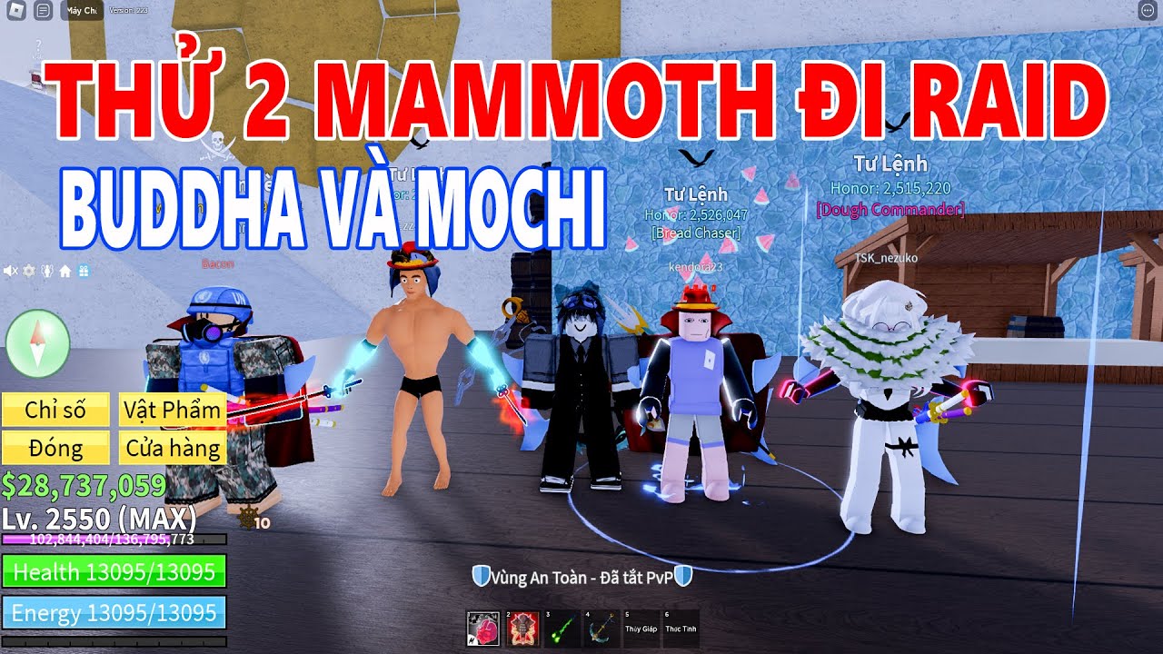 THỬ 2 MAMMOTH ĐI RAID BUDDHA VÀ MOCHI TRONG BLOX FRUITS ROBLOX - YouTube