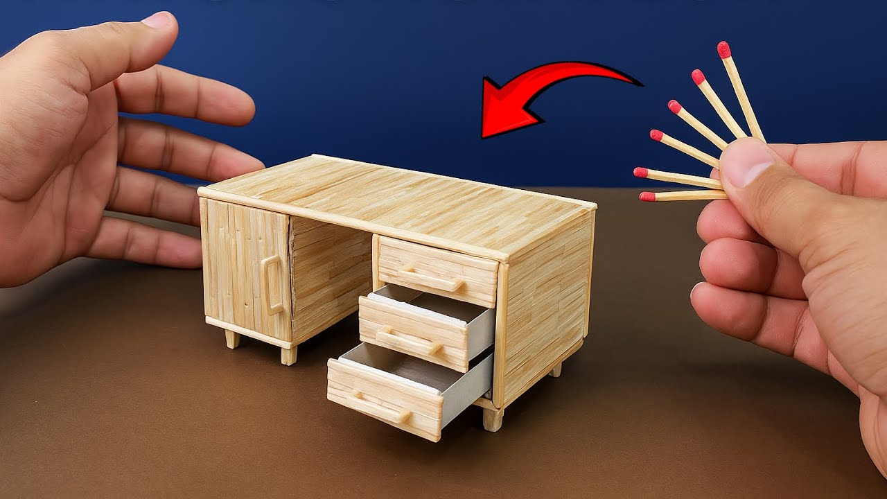 DIY Miniature Matchstick Desk | Handmade Tiny Computer Table with ...