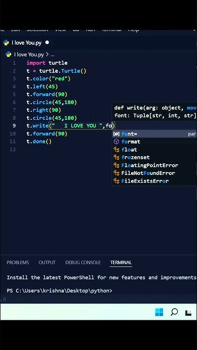Make a heart 💓 and 'I LOVE YOU' using python | #shorts #python #pythonprogramming - YouTube