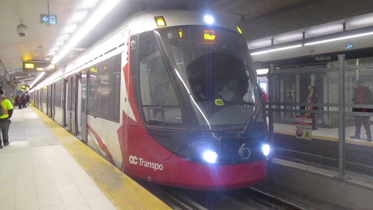 OC Transpo (Ottawa) Confederation Line Alstom LRV 1102 arriving and ...