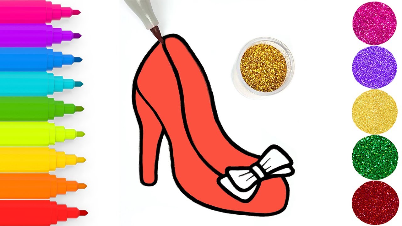 Beautiful Princess Shoes Coloring | Glitter | Glitter Art | Satisfying ...