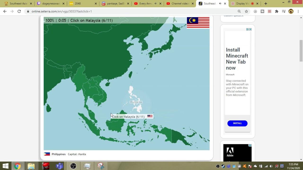 Seterra Southeast Asia Countries Pin Hard (0:11) WR - YouTube