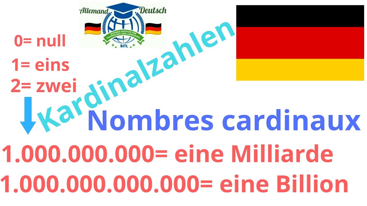 Kardinalzahlen, nombres cardinaux en allemand, von null bis Biollionen ...