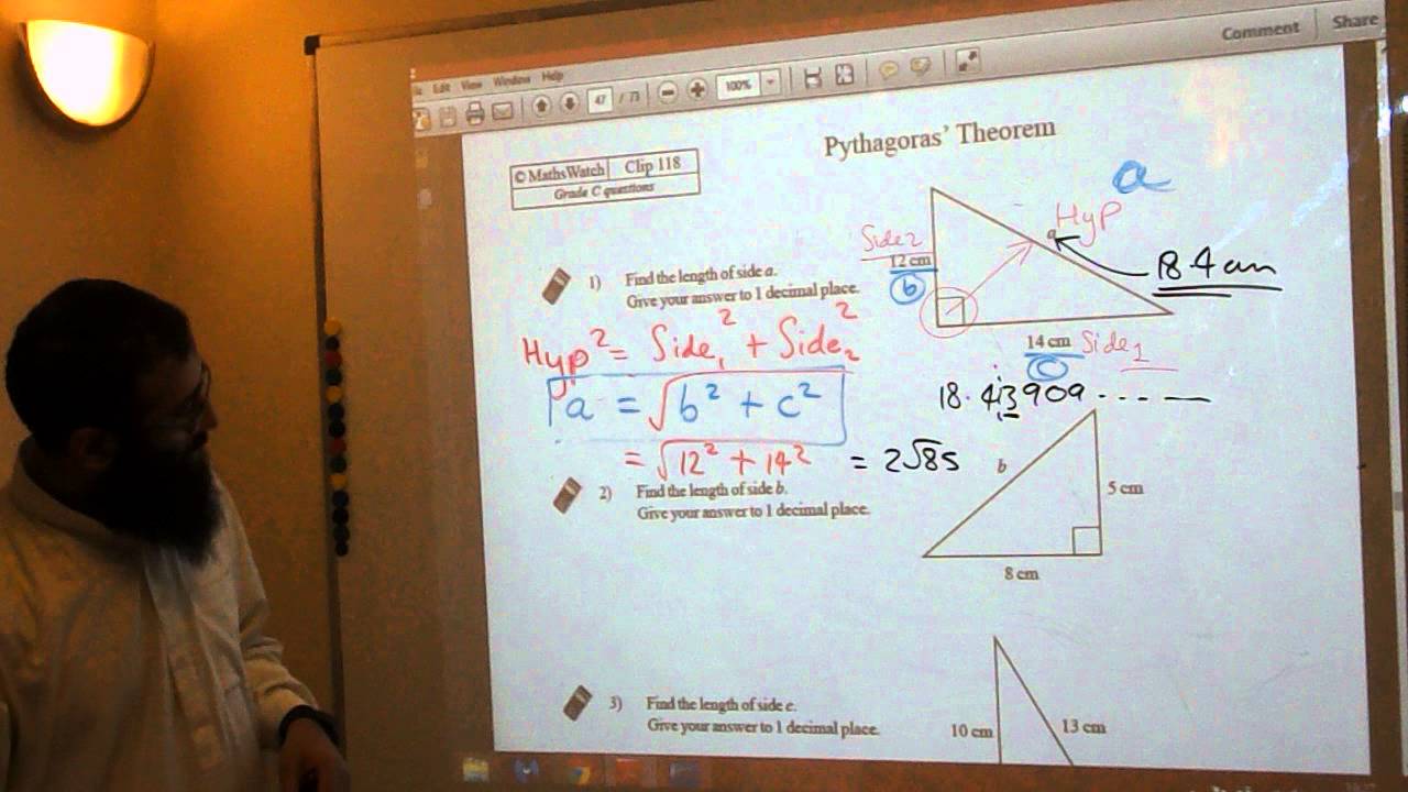 Phytagoras Theorem clip118 grade c mathswatch CD - YouTube