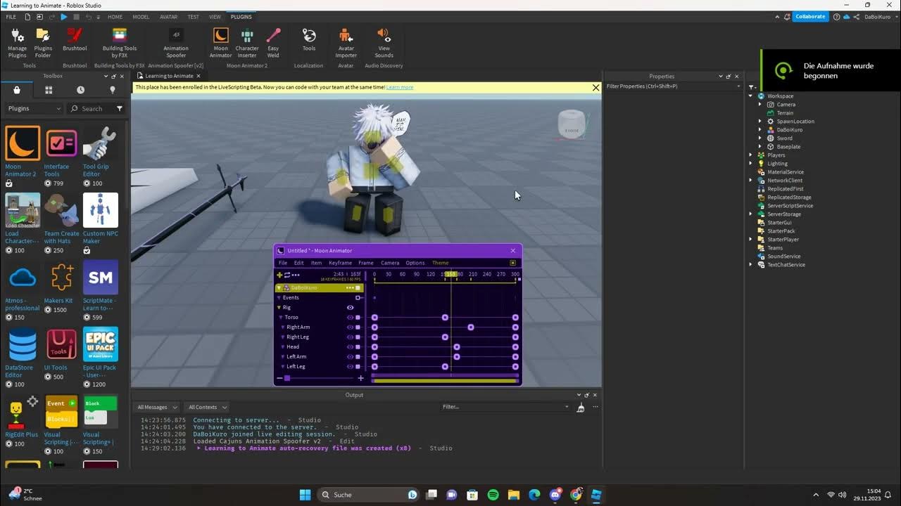 Roblox Studio: Day 1 of learning to animate with Moon Animator - YouTube