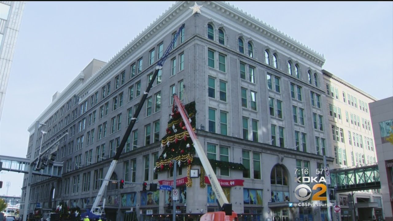 Highmark Unity Tree Goes Up In Downtown Pittsburgh - YouTube