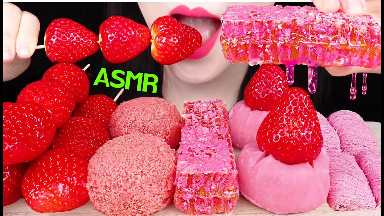 MOST POPULAR PINK FOODS *STRAWBERRY, HONEYCOMB, RICE CAKES 딸기 디저트, 벌집꿀 ...