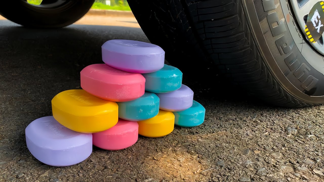 Crushing things with Car Car vs Soap Cutting Crushing Crunchy and Soft ...