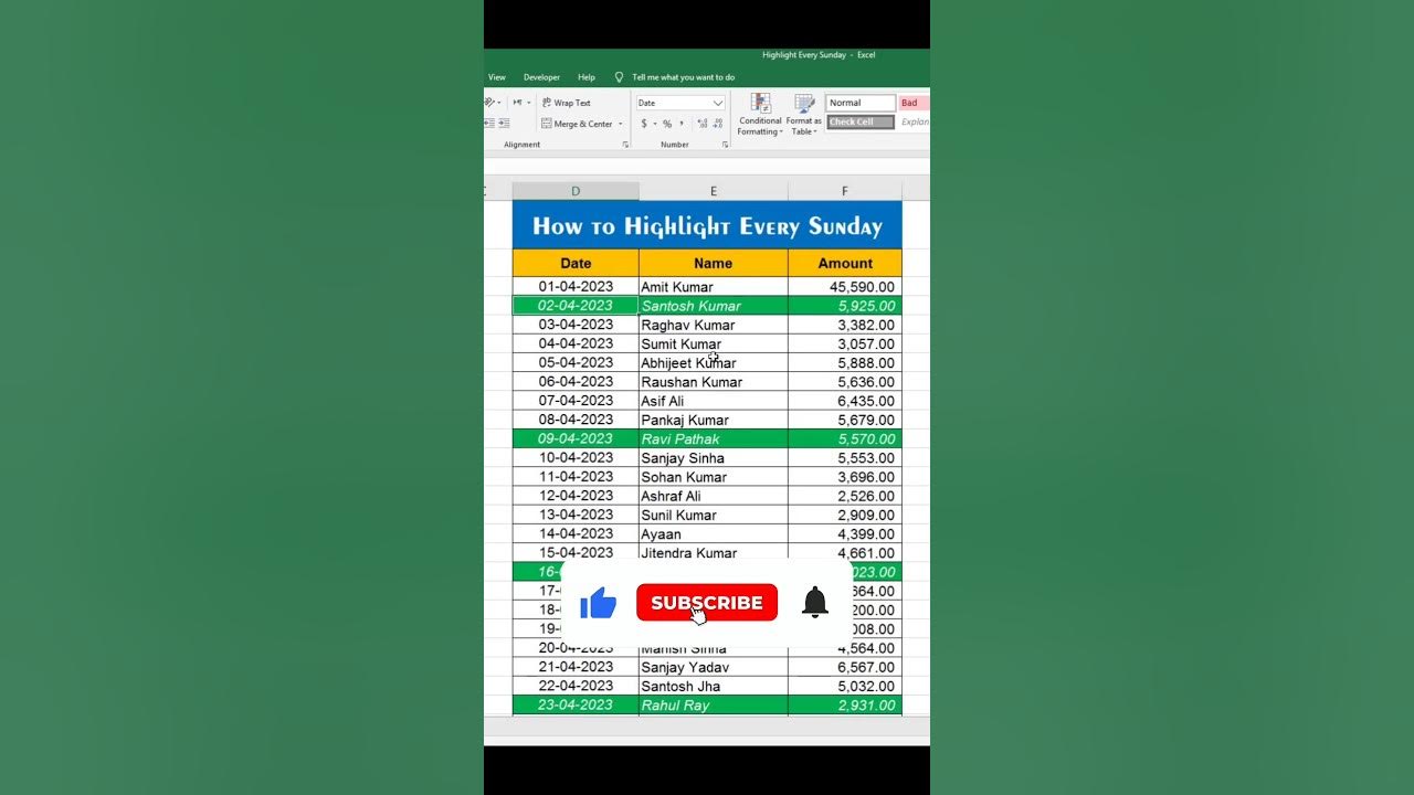 🔥Highlight Every Sunday in Excel🔥| Conditional Formatting | #shorts #exceltips - YouTube
