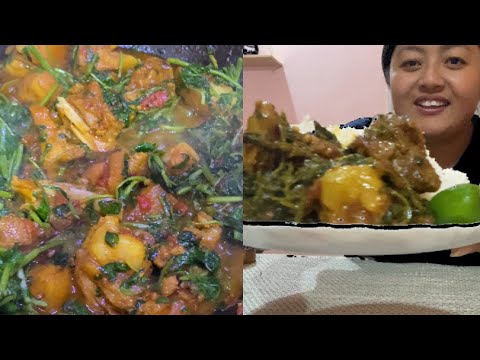Cooking & Eating | Nepali Khana | Simrayo & Sungur ko Masu with Dalli ...