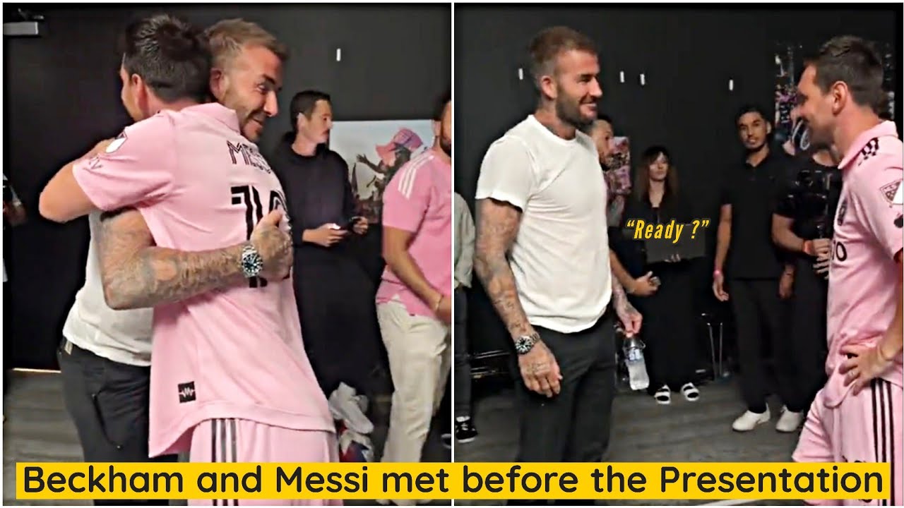 Beckham and Messi hugging before the Inter Miami Presentation - YouTube