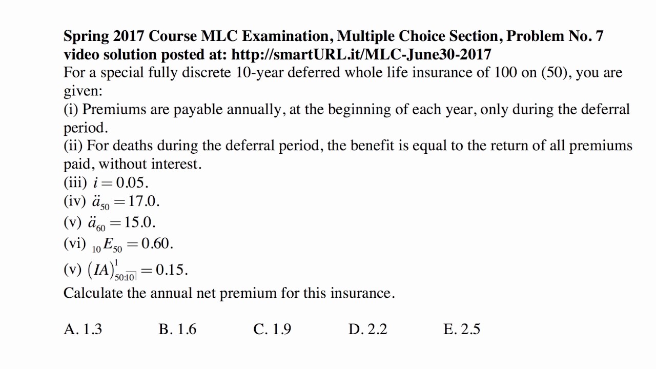 Exam MLC exercise for June 30, 2017 - YouTube