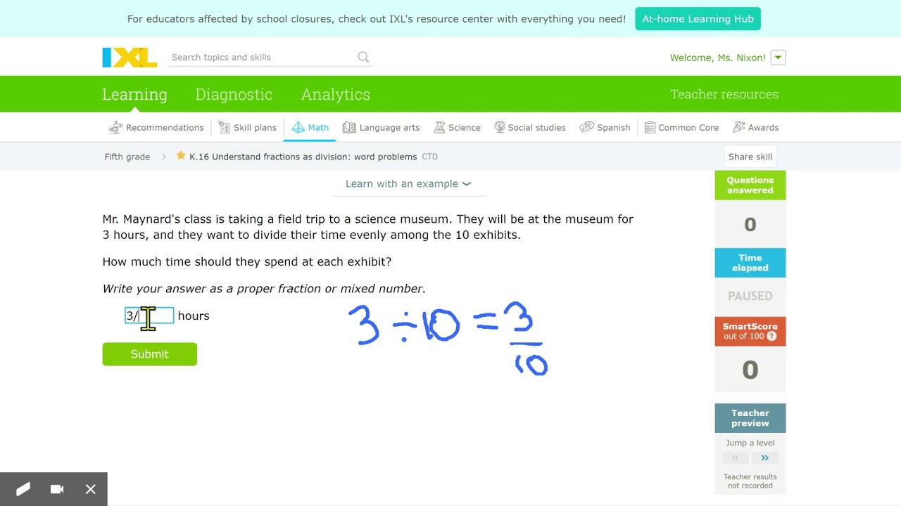 IXL | Understand fractions as division: word problems | 5th grade math ...