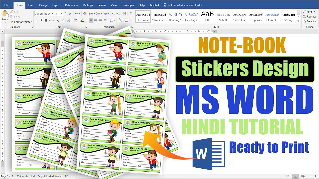 Create Printable Sticker Designs in MS Word Hindi Tutorial | MS Word ...