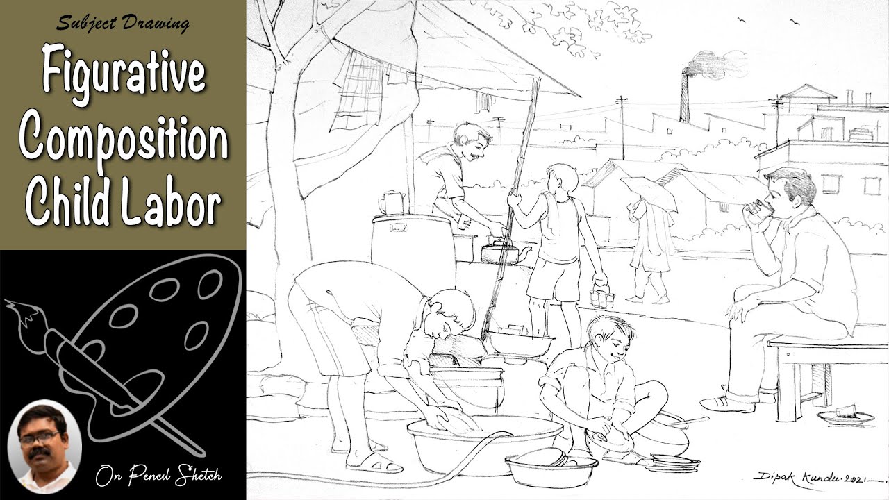Child Labour Drawing | BFA Figurative Composition Drawing | Composition ...