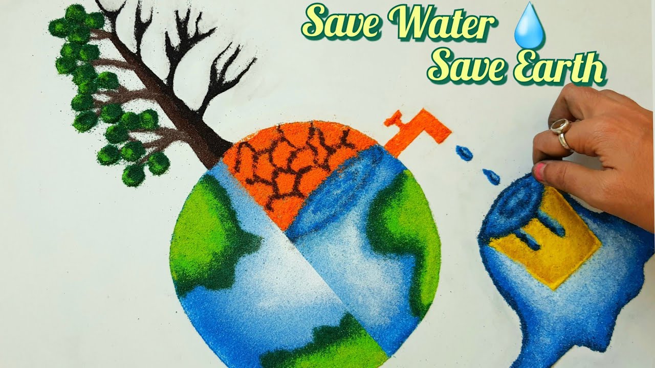 Poster Rangoli | Save Water Save Earth Rangoli For Competition | World ...