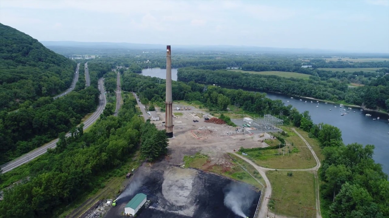 Mt Tom Coal Power Plant Smokestack Demolition In Holyoke Ma - YouTube