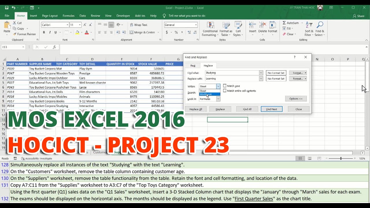 HOCICT's Project 23 - Exam 77-727: MOS Excel 2016 Core - YouTube