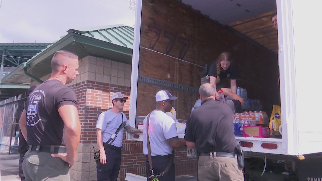 Donations for Helene victims accepted outside Grainger Stadium - YouTube