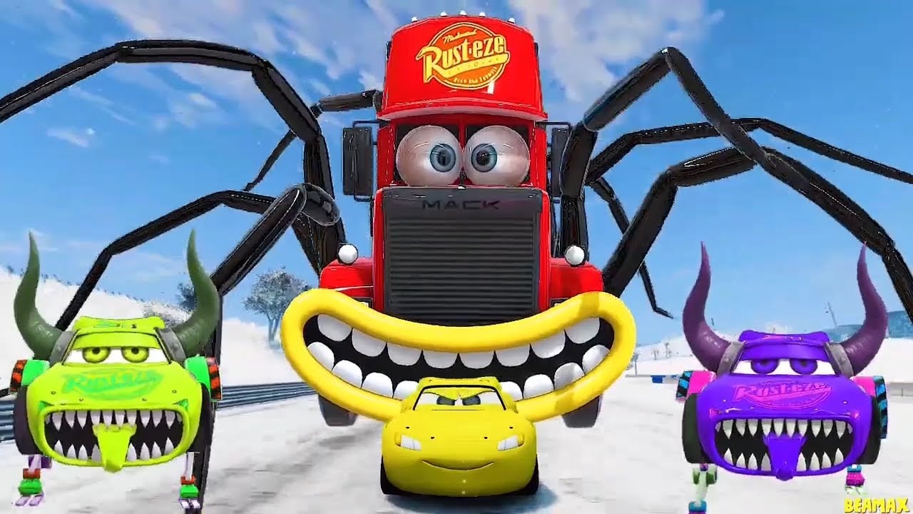 Epic Escape From The Lightning McQueen Cyborg Eater & Mack Spider Eater ...