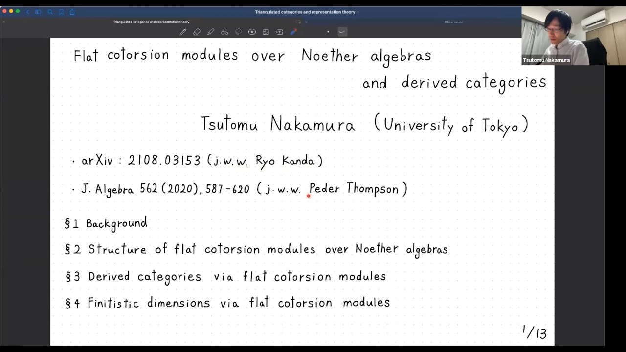 Flat cotorsion modules over Noether algebras and derived categories - Tsutomu Nakamura - YouTube