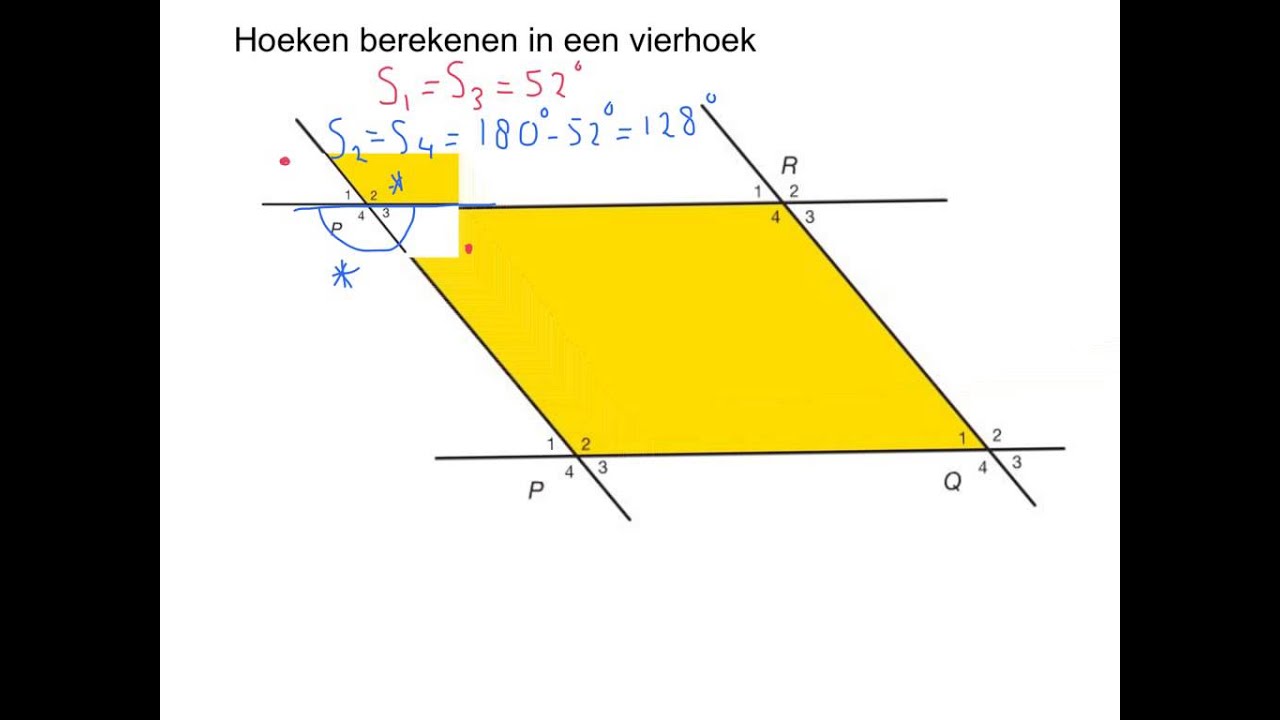 Hoeken berekenen in een vierhoek - YouTube