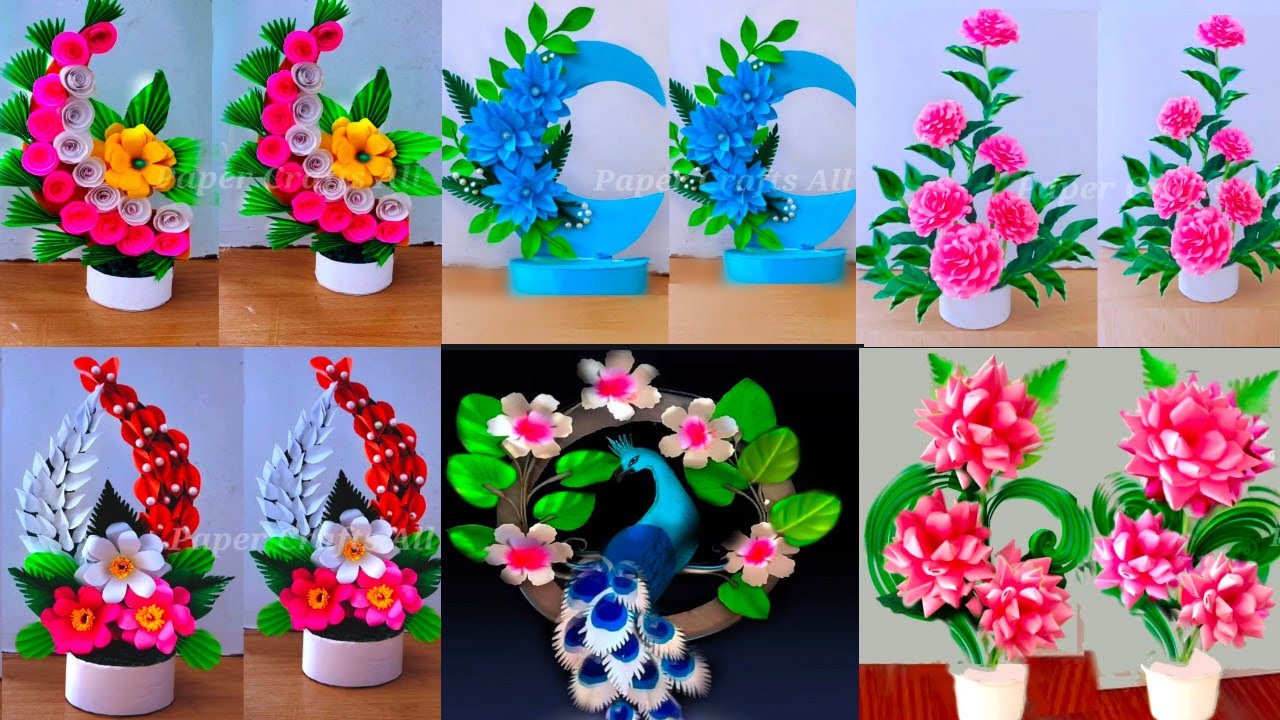 6 beautiful flower bouquet making with paper / diy flower bouquet - YouTube