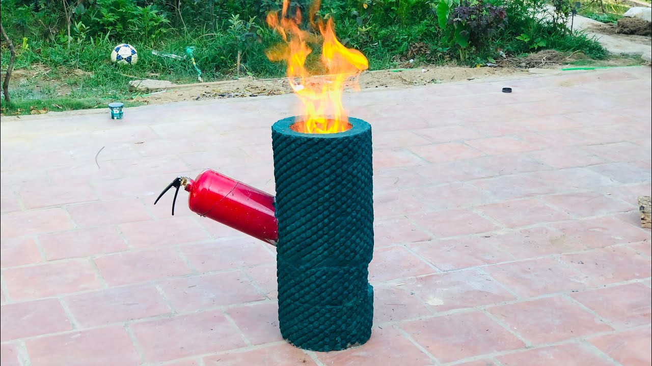 craft ideas, make rocket firewood stove from old fire extinguisher ...