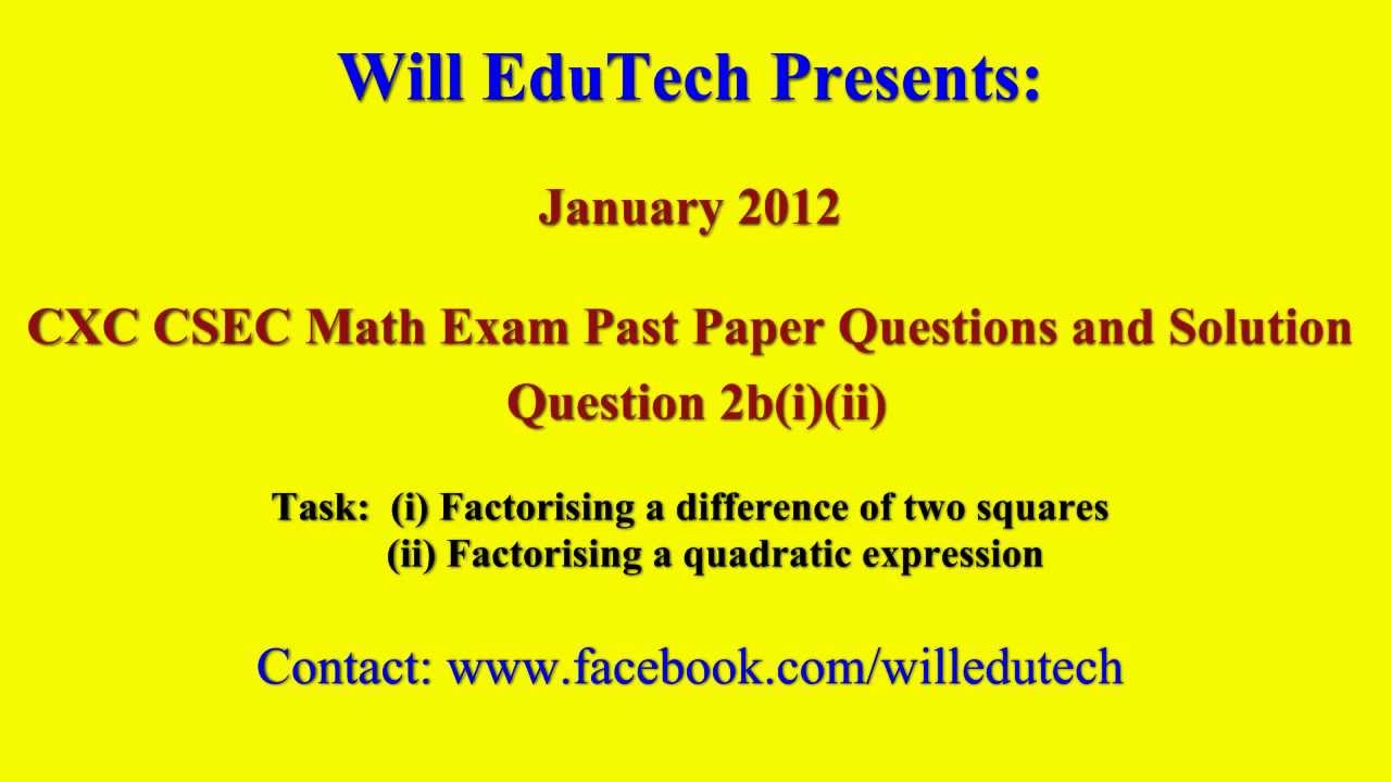 CSEC CXC Maths Past Paper 2 Question 2b(i)(ii) Jan 2012 Exam Answers ...