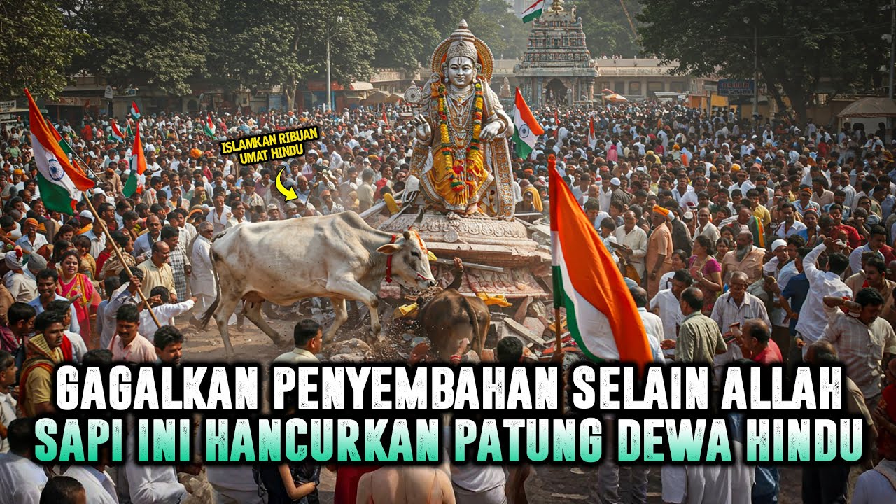 GEMPAR SAPI NGAMUK HANCURKAN PATUNG DEWA HINDU, SELURUH UMATNYA MASUK ...