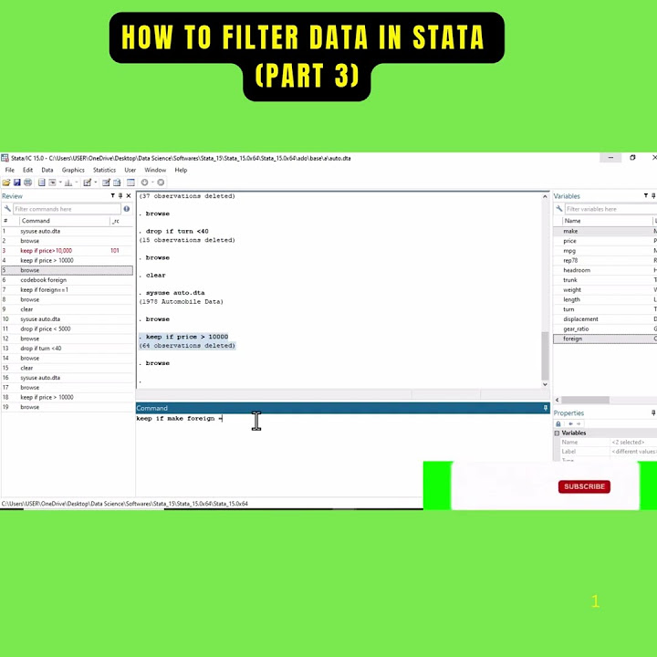3. How to Filter Data in Stata || Using 'keep' and 'drop' command || #stata #statatutorial - YouTube