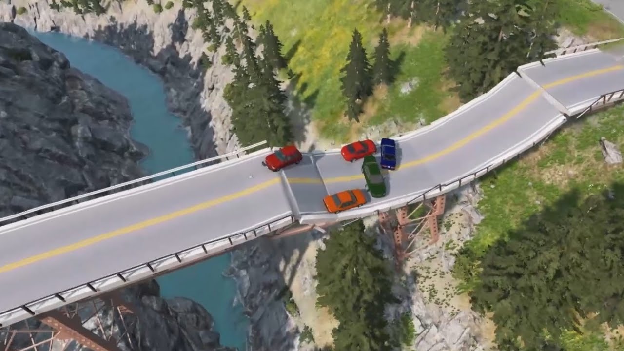 Collapsing Bridge Pileup Car Crashes #1 - BeamNG Drive - YouTube