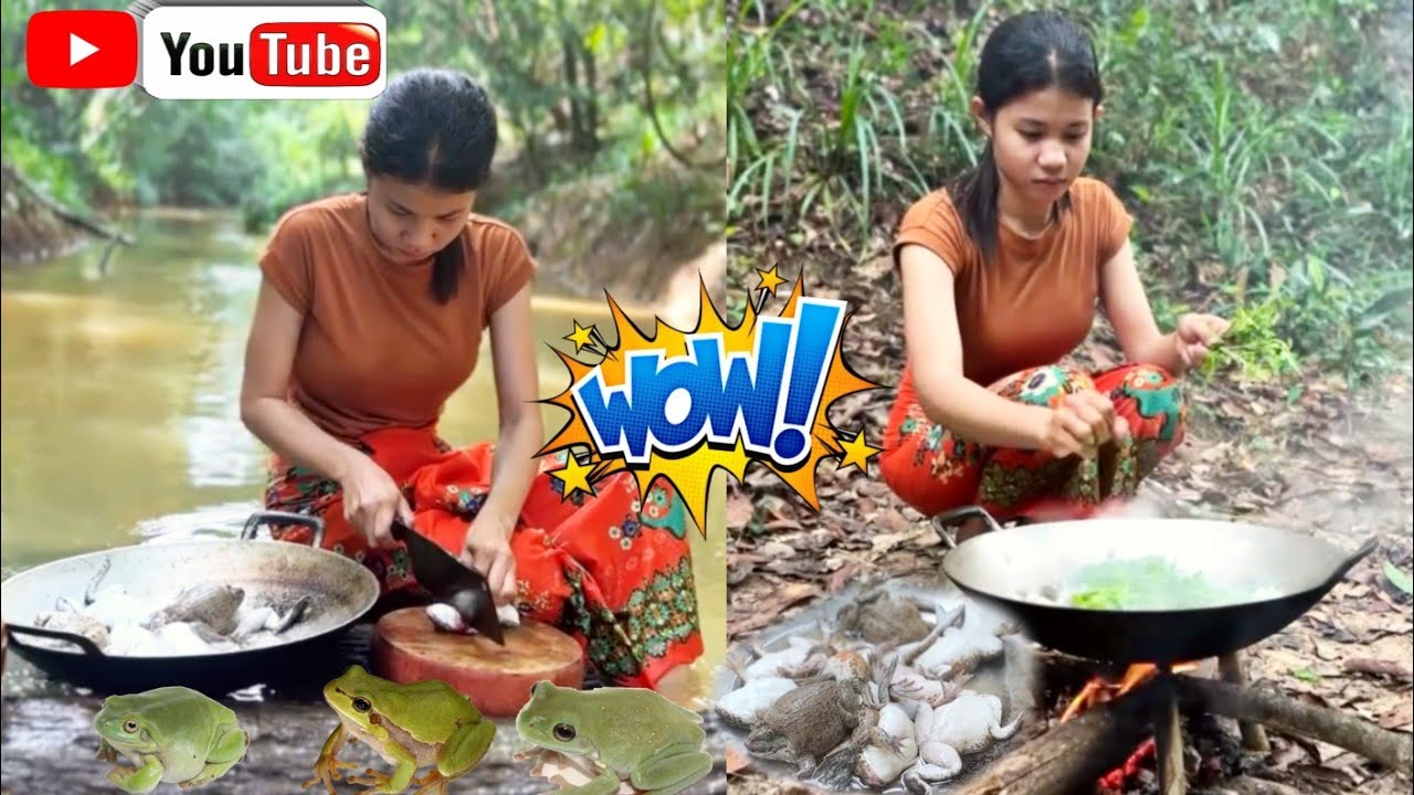Frogs cooking and eating ! frogs grilled recipe ! villge grils frogs ...
